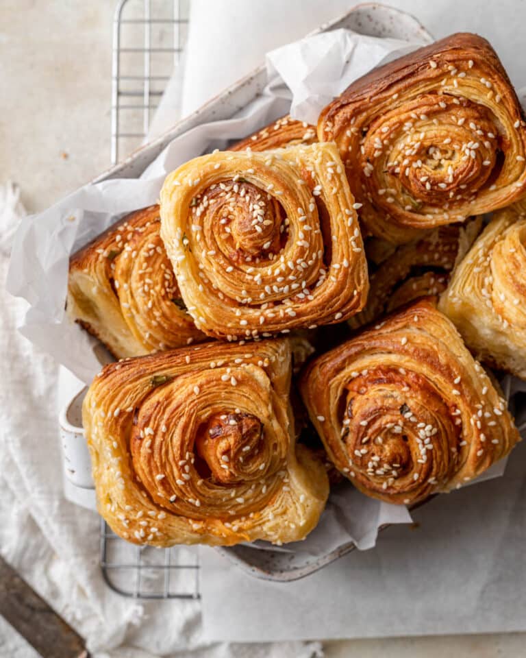 Flaky croissant-style scallion pastry rolls | Halicopter Away