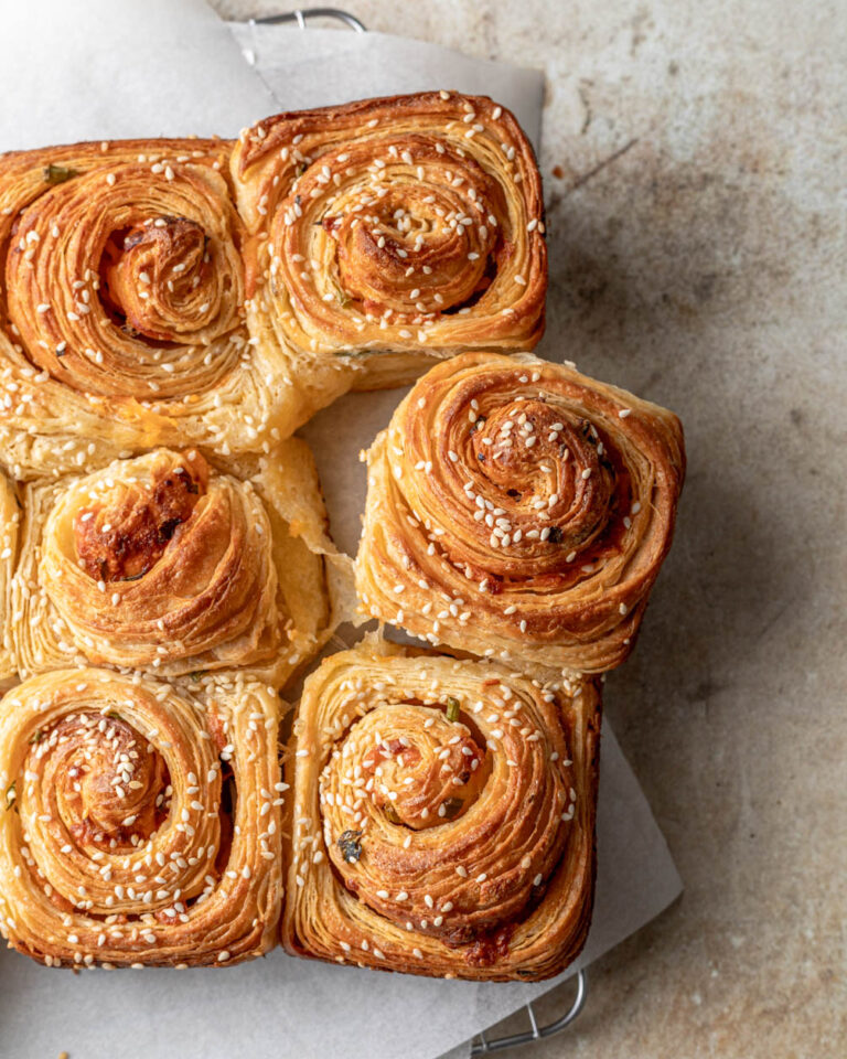 Flaky croissant-style scallion pastry rolls | Halicopter Away
