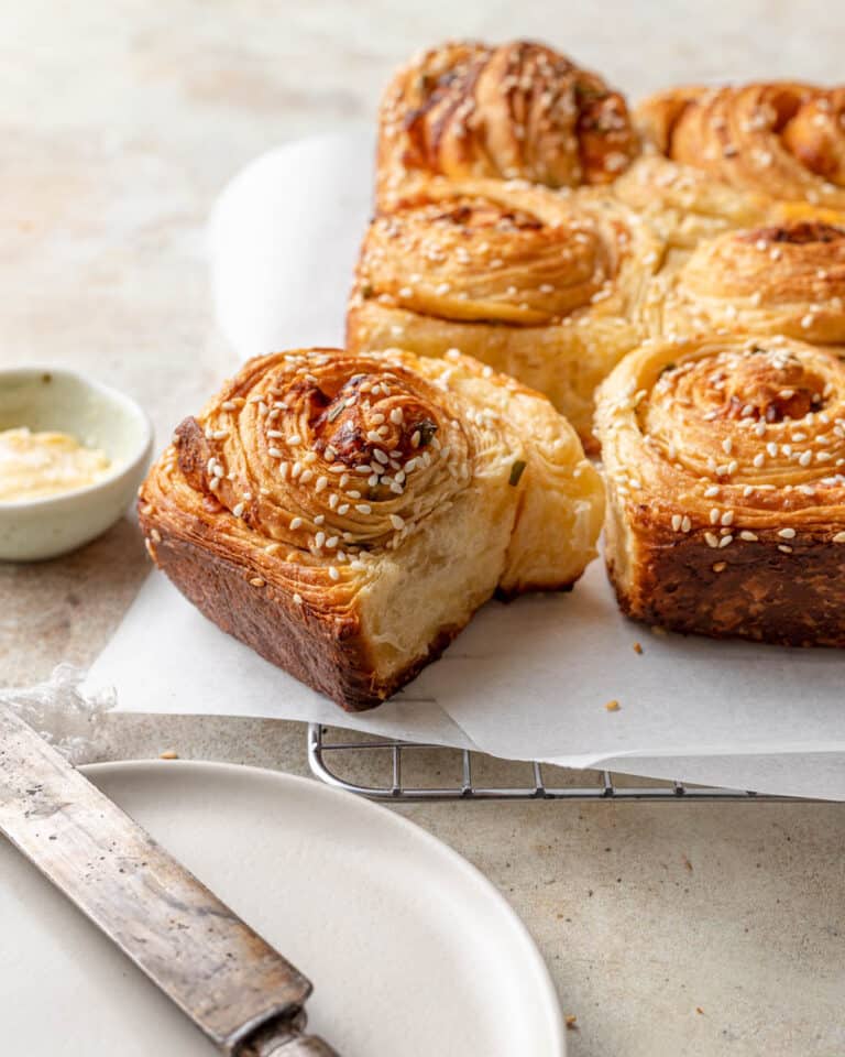 Flaky croissant-style scallion pastry rolls | Halicopter Away