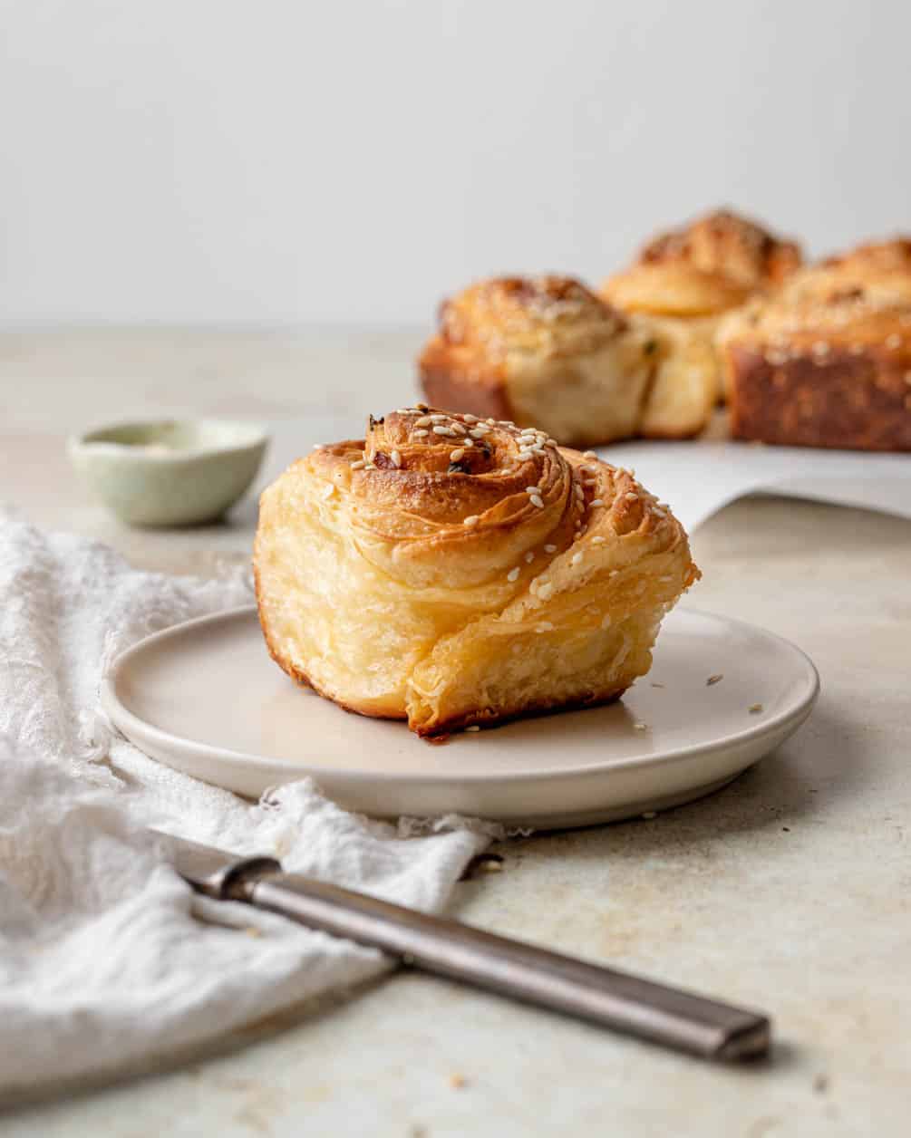 Flaky croissant-style scallion pastry rolls | Halicopter Away