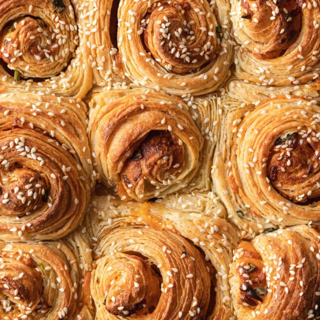 Flaky croissant-style scallion pastry rolls | Halicopter Away