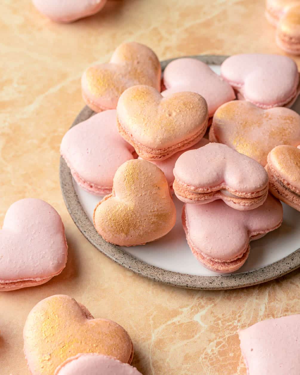 Ruby chocolate heart shaped Italian macarons | Halicopter Away